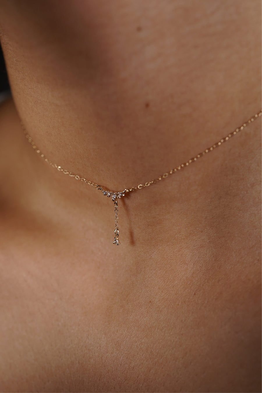 Delicate and Glistening Diamond Lune Drop Lariat Choker Necklace ...