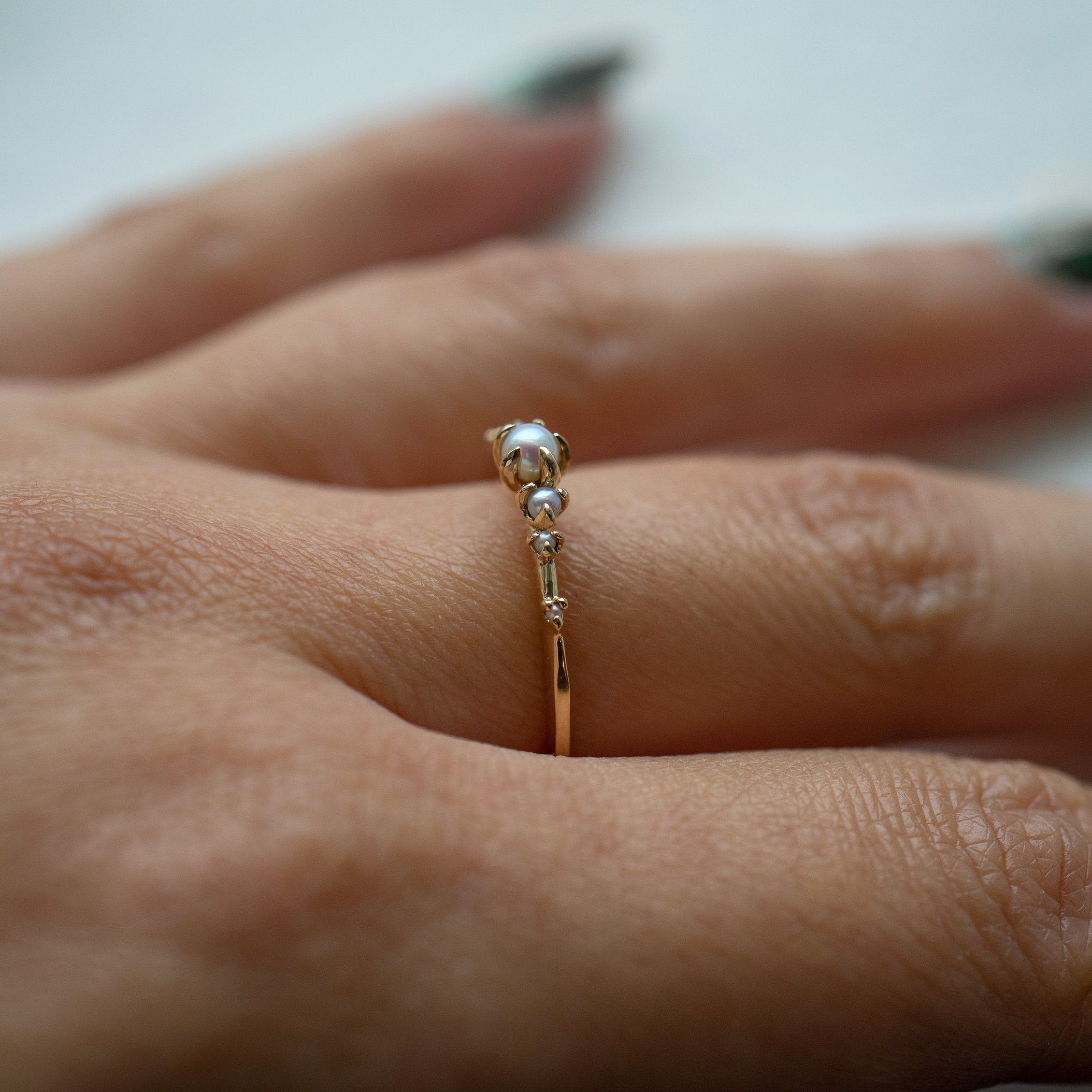 Delicate and Petite Seed Pearl Water Lily Stacking Ring – Laurie ...