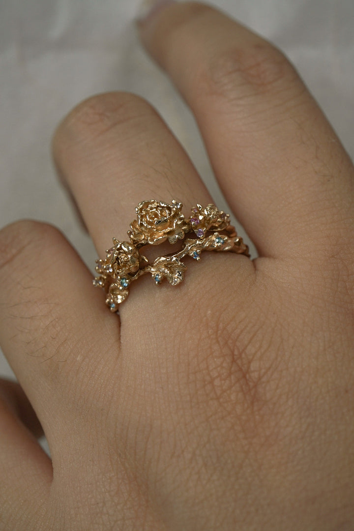 Romantic Hand-carved Teal Sapphire Evening Fleur Floral Band Ring – Laurie Fleming Jewellery