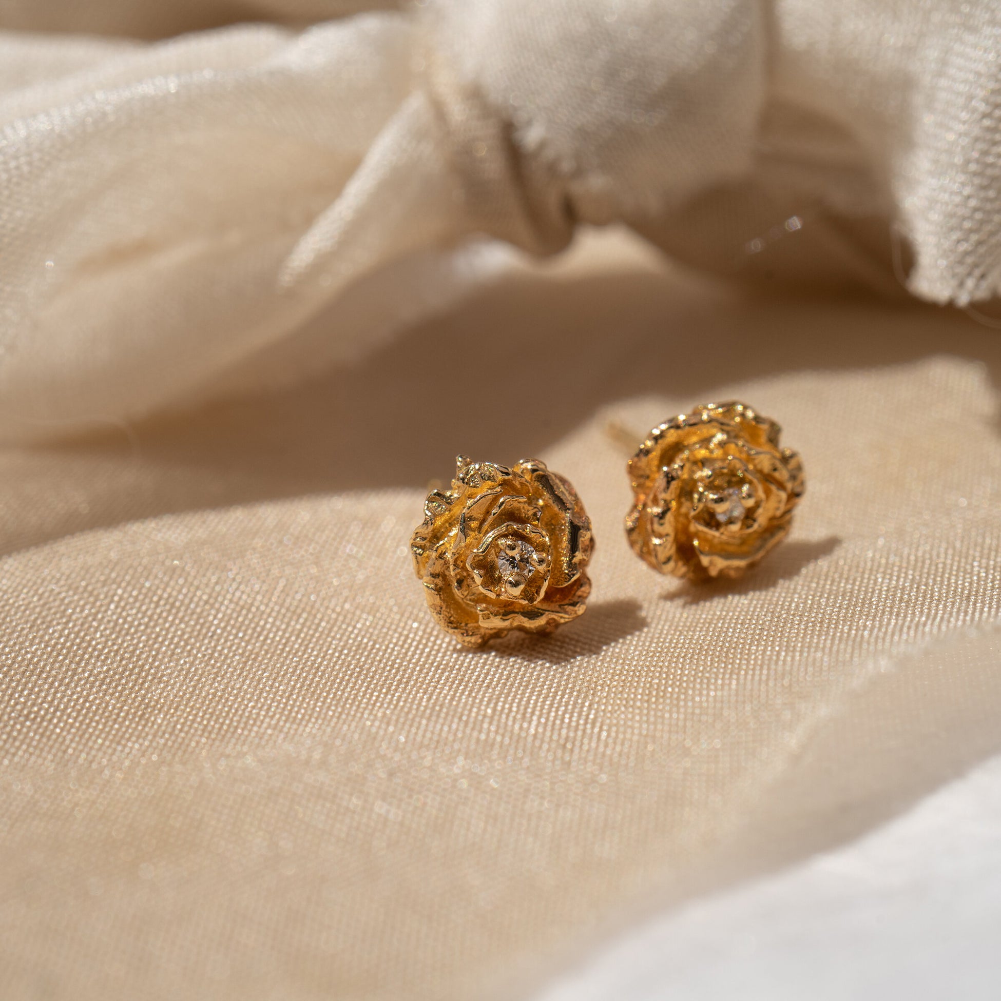 Sculptural and Romantic Diamond Dewdrop Rose Blossom Stud Earring ...