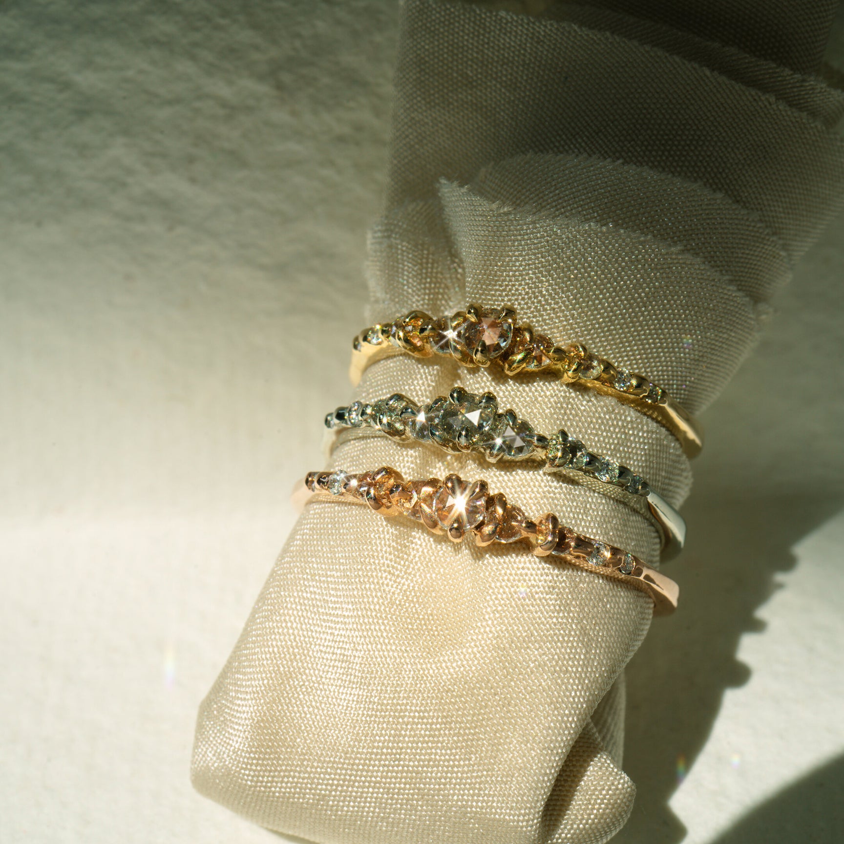 Delicate, Vintage-Inspired Cyndra Rose Cut Diamond Stacking Ring ...
